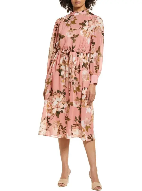 Julia Jordan Floral Print Blouson Midi Dress - Blush Multi