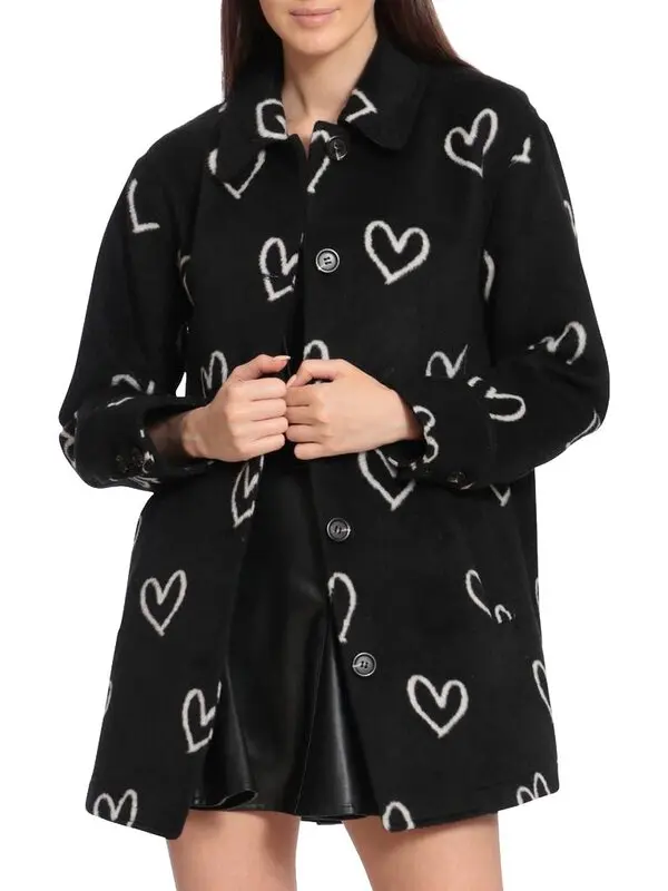 Avec Les Filles Heart Jacquard Coat - Black And White Heart