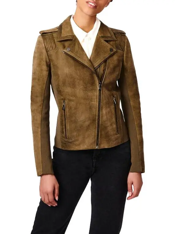 Bernardo Suede Moto Jacket - Olive