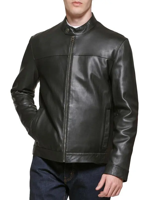 Cole Haan Leather Moto Jacket - Black