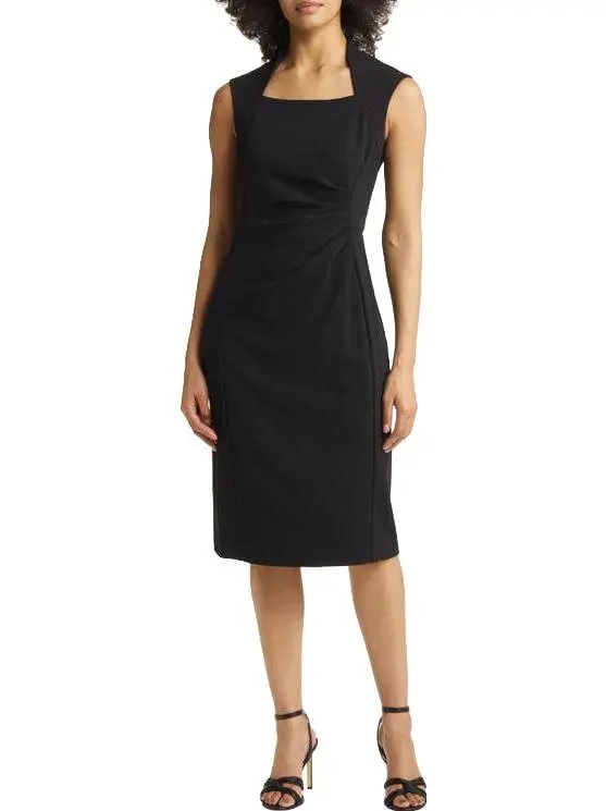 TAHARI ASL Ruched Cap-sleeve Sheath Dress - Black