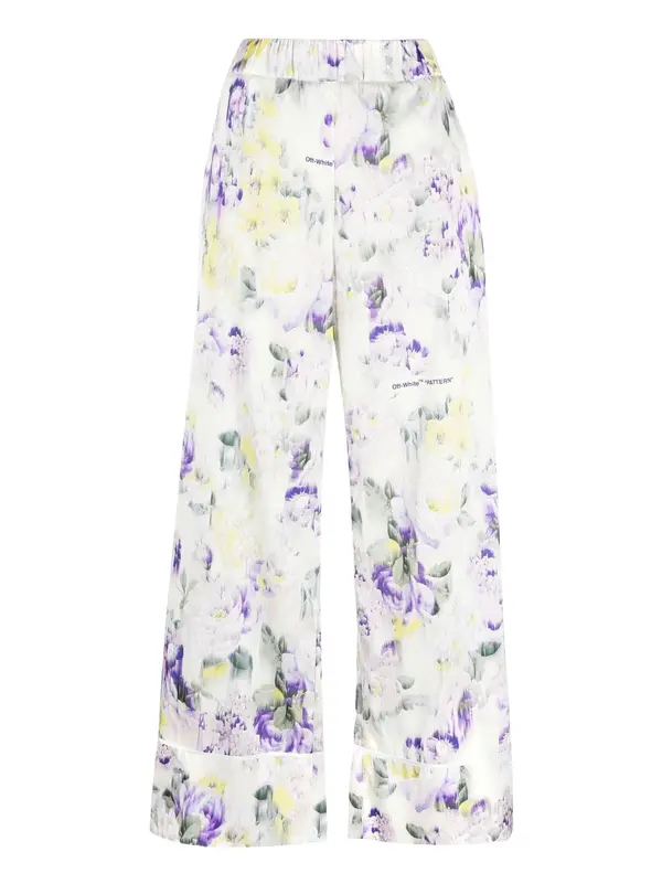 Off-White Floral-print Palazzo Pants - Green