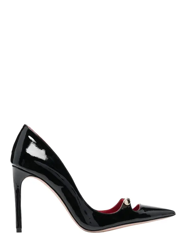 HARDOT 110mm Bar-detail Patent Leather Pumps - Black