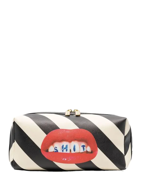 SELETTI Graphic-print Striped Makeup Bag - Black