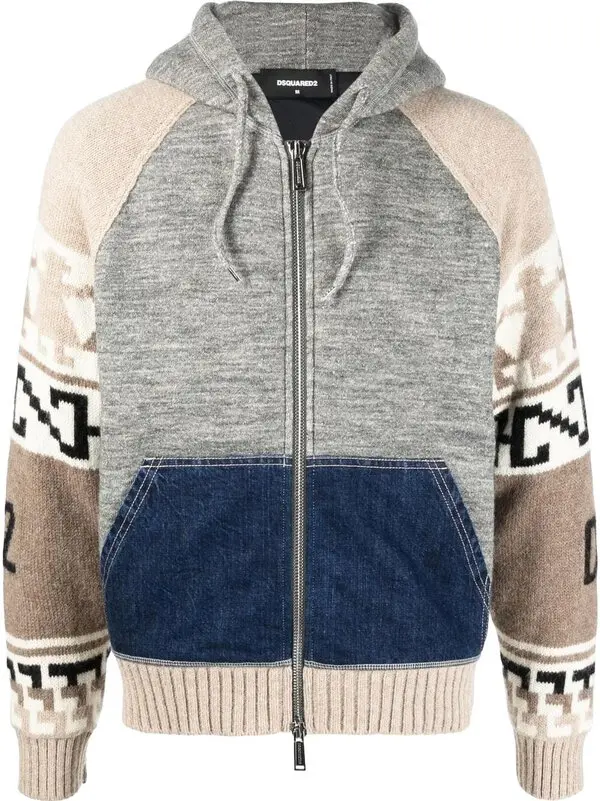 Dsquared2 Intarsia-knit Zip-up Hoodie - Grey