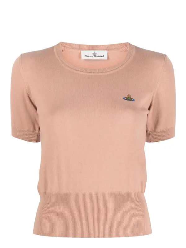 VIVIENNE WESTWOOD Orb-embroidered Knitted Top - Neutrals