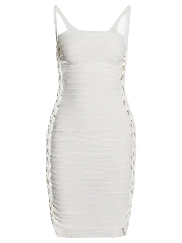 DION LEE Braided Ribbed Knit Mini Dress - Ivory