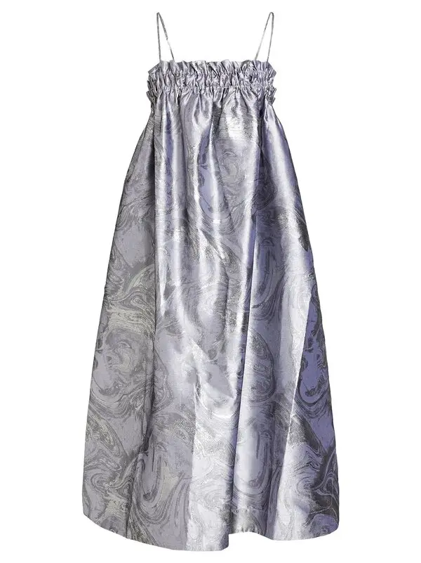 GANNI Metallic Jacquard Midi Dress - Silver