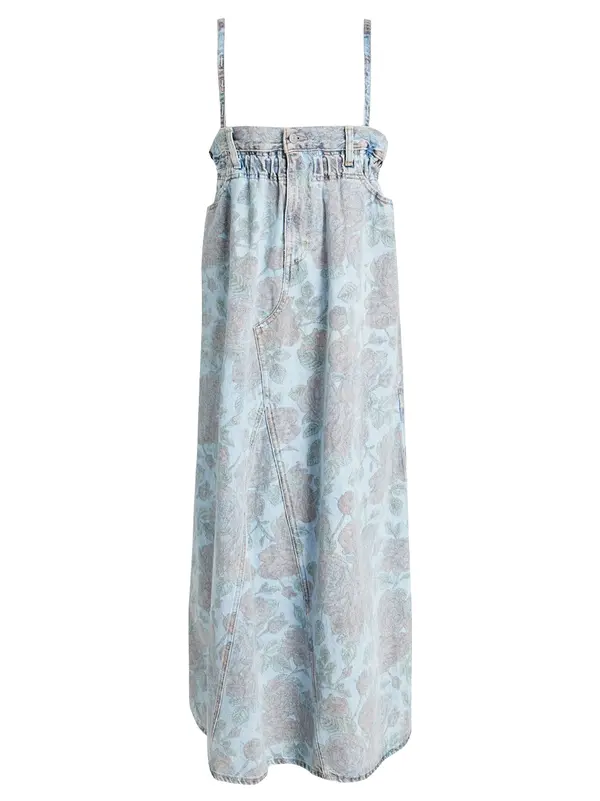 GANNI Floral-print Denim Midi Dress - Light Denim