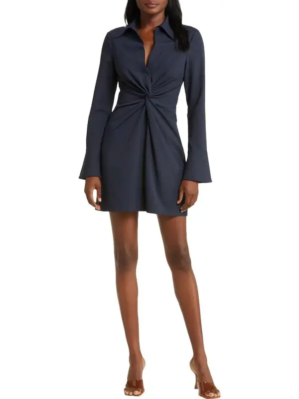 Cinq À Sept Mckenna Front Twist Mini Shirtdress - Navy