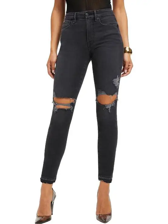 Good American Good Legs Festival Rips High Waist Ankle Skinny Jeans - Black276