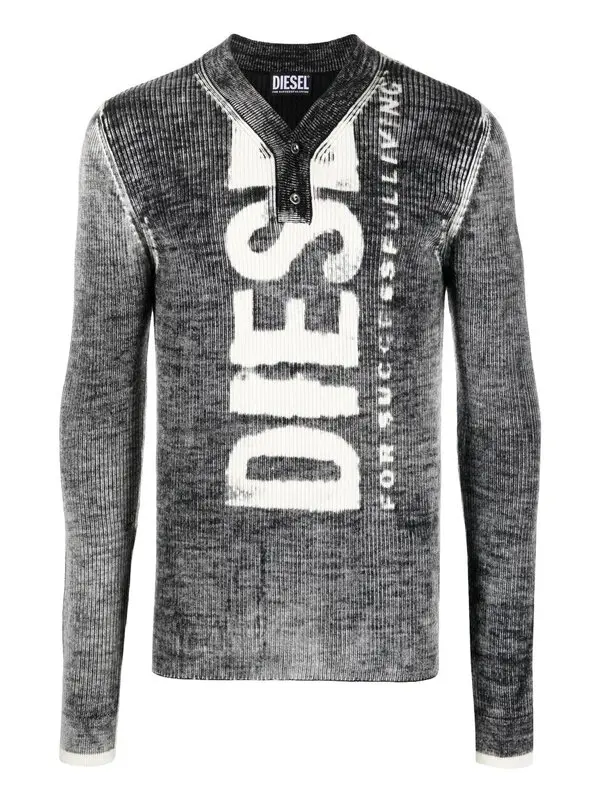 DIESEL® Long-sleeved Ribbed T-shirt - Grey