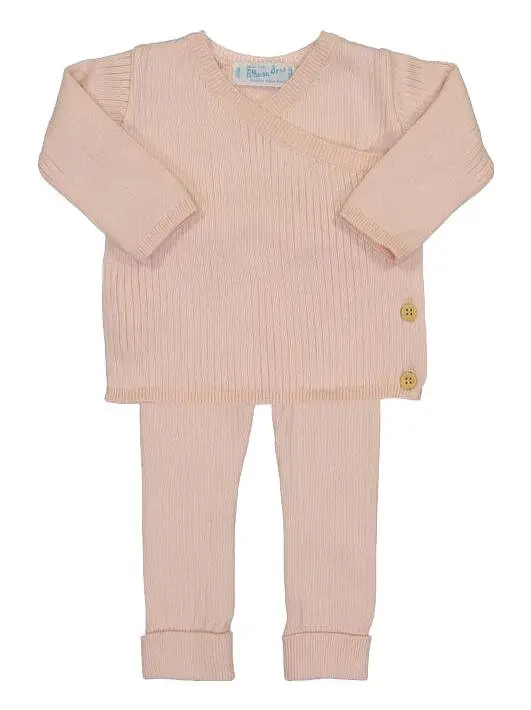 FELTMAN BROTHERS Rib Knit Cotton Sweater & Pants Set - Blush