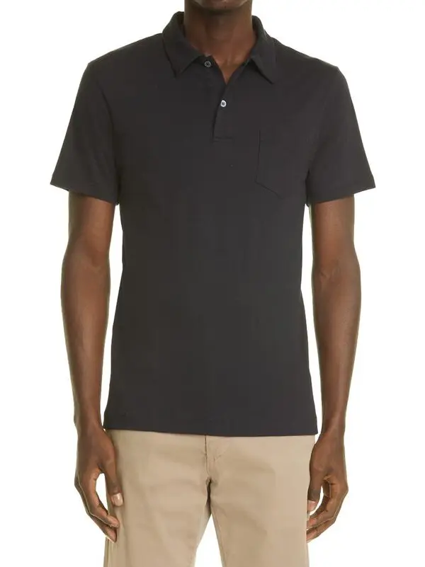Sunspel Riviera Cotton Polo - Black