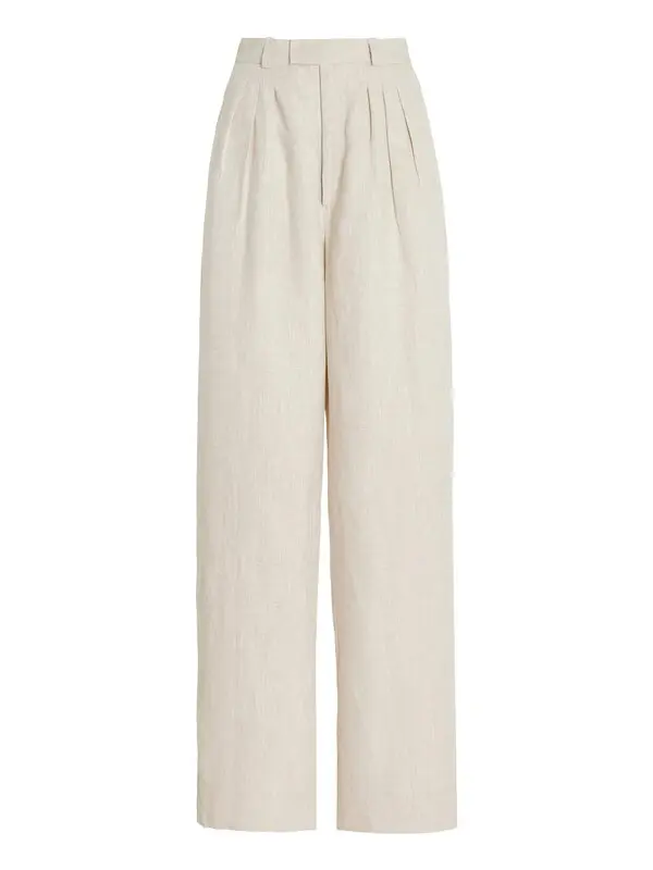 Posse Louis Pleated Linen Trousers - Neutral
