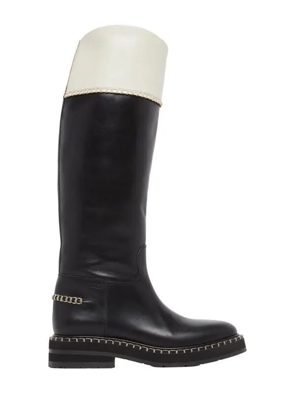 Chloé Noua Leather Riding Boots - Black,white