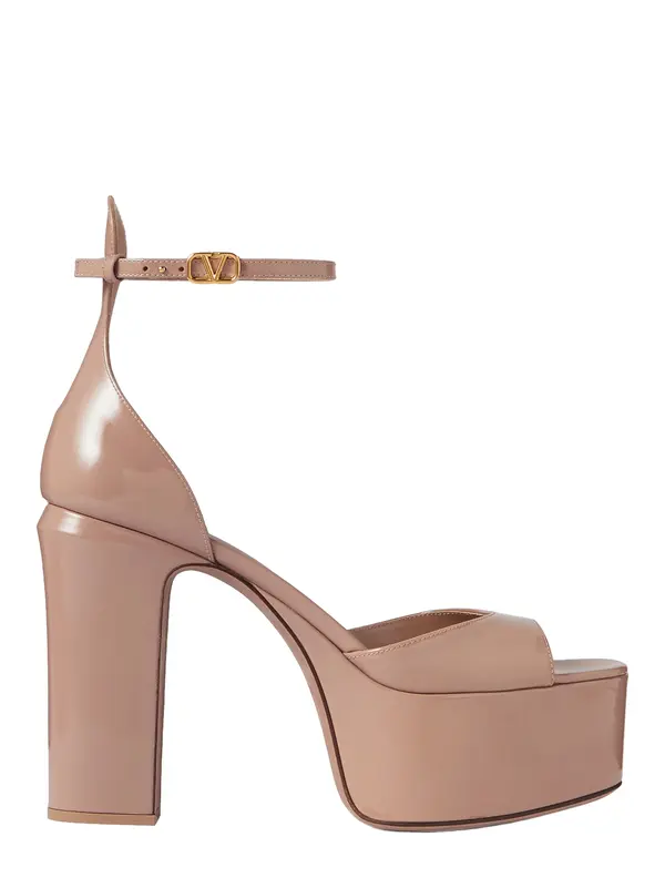 Valentino Garavani Tan-go 120 Patent-leather Platform Sandals - Neutrals