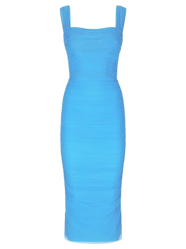 Dolce & Gabbana Ruched Tulle Midi Dress - Blue
