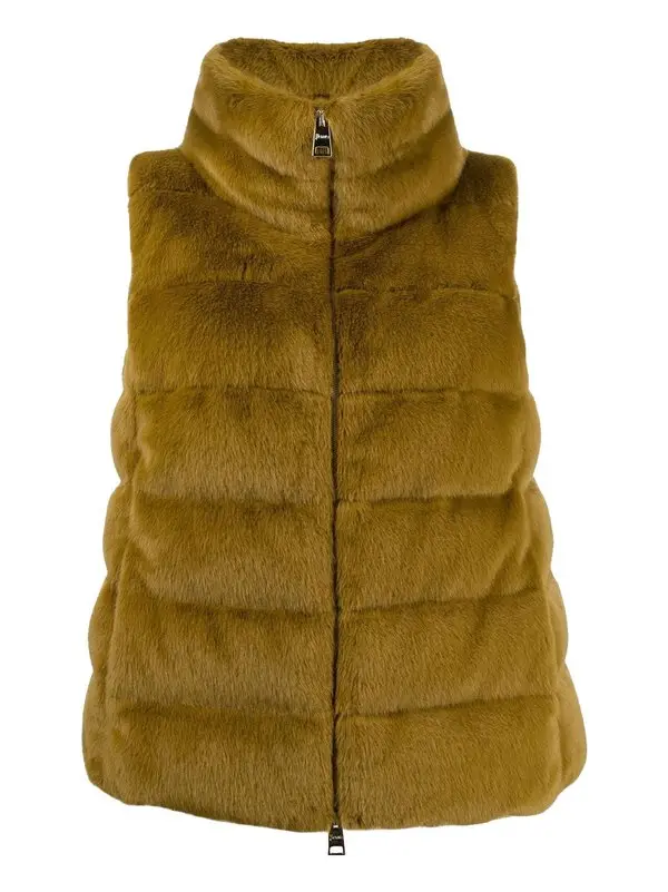 Herno Faux-fur Quilted Gilet - Brown