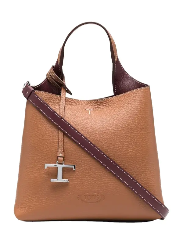 TOD'S T-plaque Leather Tote Bag - Brown