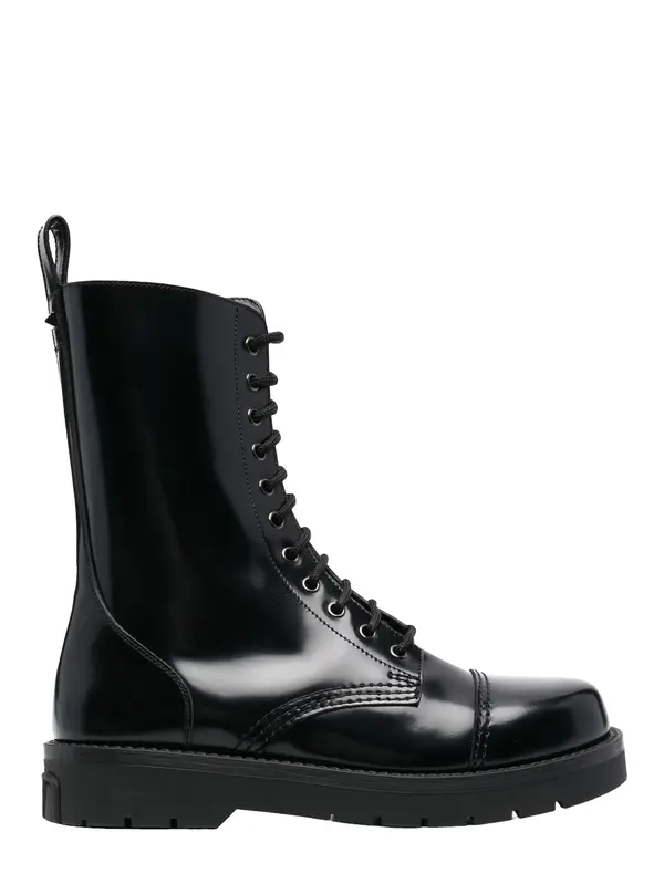 Valentino Garavani Leather Combat Boots - Black