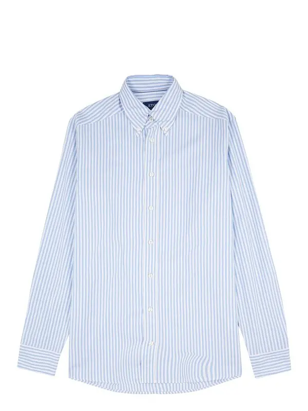 Eton Striped Cotton Oxford Shirt - Blue