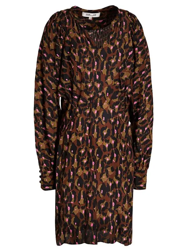 Diane Von Furstenberg Dollie Gathered Printed Mini Dress - Animal Print