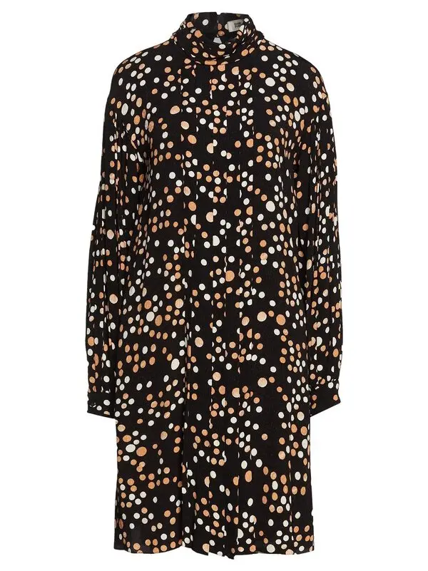 Diane Von Furstenberg Polkadot Pleated Crepe Dress - Black