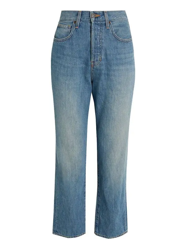 Veronica Beard Blake Faded High-rise Straight-leg Jeans - Mid Denim