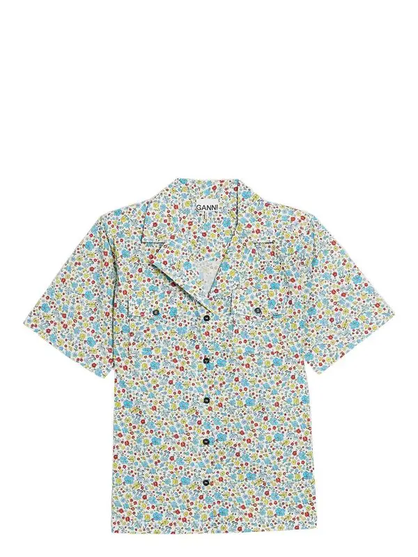 GANNI Floral Print Cotton Poplin Shirt - Multicolor