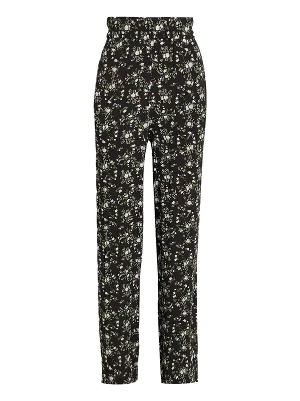 GANNI Floral Print Crepe Straight-leg Trousers - Black