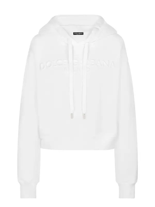 Dolce & Gabbana Jersey Hoodie With Embossed Logo - White