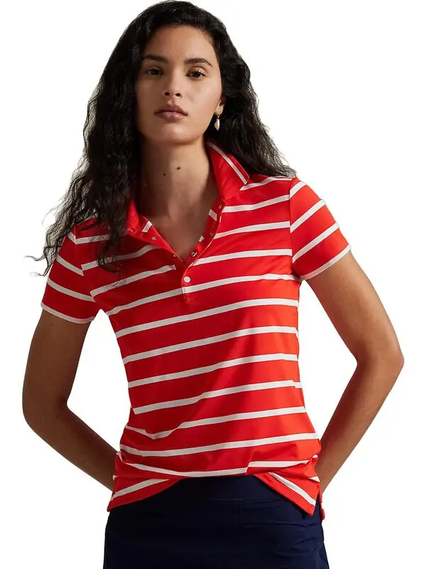 Ralph Lauren Tailored Fit Stretch Jersey Polo Shirt - Bright Poppy/white