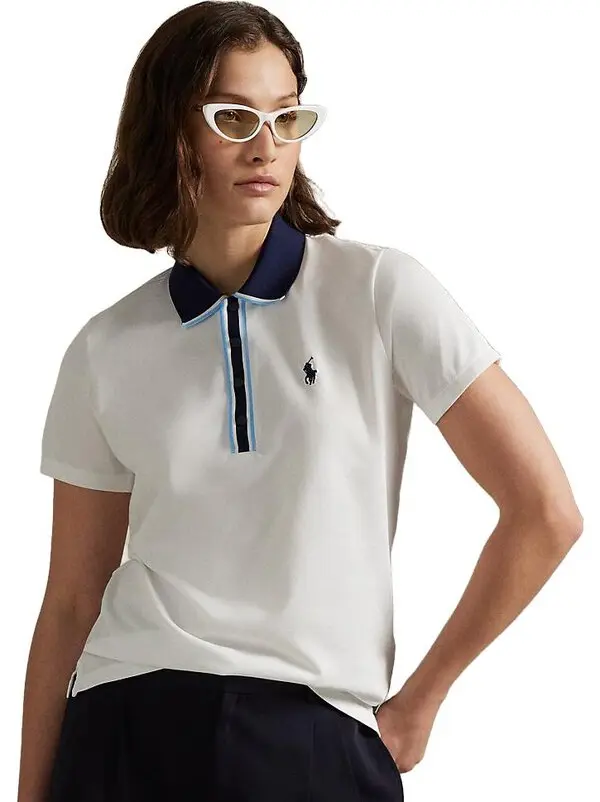 Ralph Lauren Tailored Fit Jersey Polo Shirt - Ceramic White/blue Multi