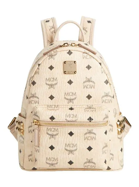 Mcm Mini Stark Side Stud Coated Canvas Backpack - Beige