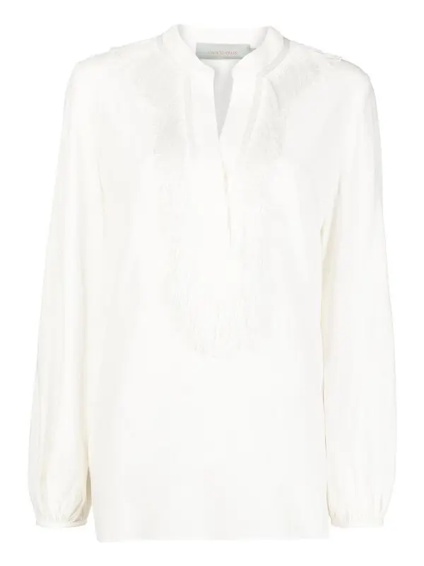 Silvia Tcherassi Frayed-edge V-neck Blouse - White