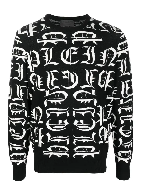 Philipp Plein Logo-embroidered Crew Neck Sweater - Black