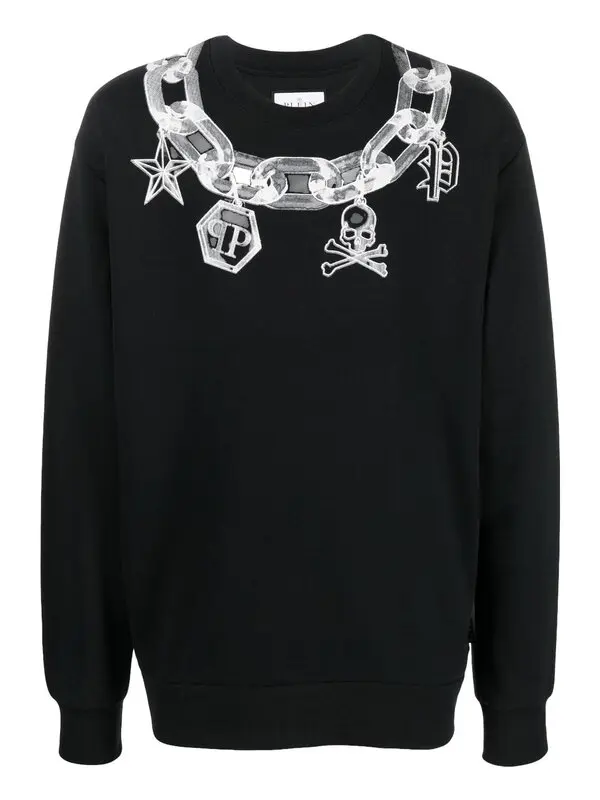 Philipp Plein Chain-link Print Crew Neck Sweater - Black