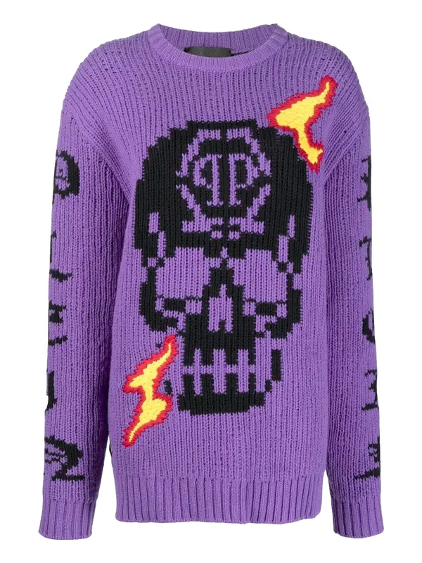 Philipp Plein Skull Intarsia-knit Jumper - Purple