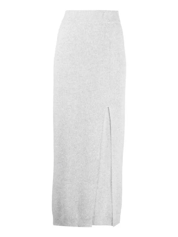 Brunello Cucinelli Ribbed Knit Side-slit Skirt - Grey