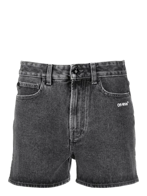 Off-White Diag-stripe Denim Shorts - Grey