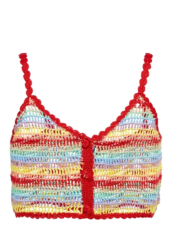 Anna Kosturova Striped Crochet Crop Top - Multicoloured