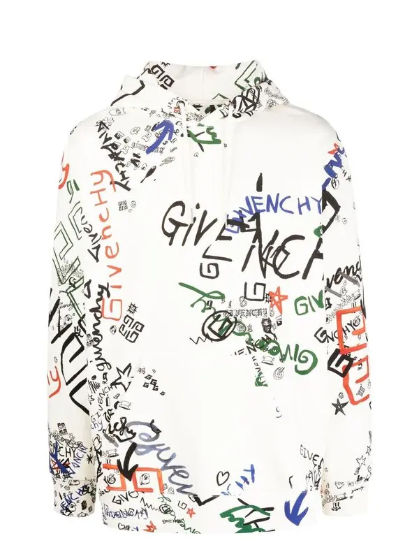 Givenchy Graffiti Printed Cotton Hoodie - Neutrals