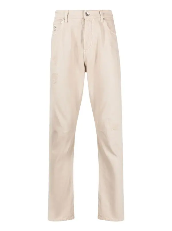 Brunello Cucinelli Logo Print Straight-leg Trousers - Neutrals