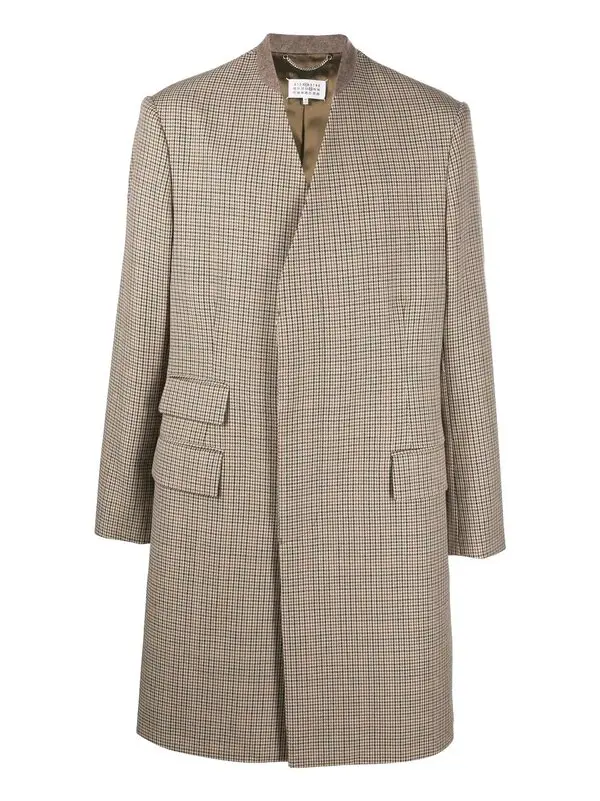 MAISON MARGIELA Herringbone-pattern Collarless Coat - Neutrals
