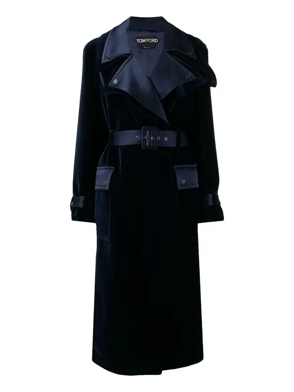 TOM FORD Belted Notched-lapel Coat - Blue