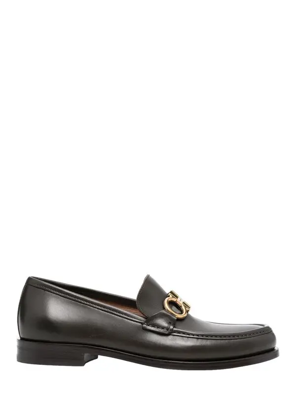 FERRAGAMO Gancini-buckle Leather Loafers - Green