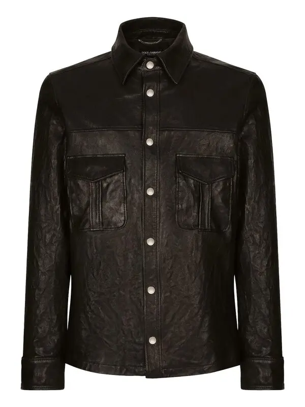 Dolce & Gabbana Leather Button-up Shirt - Black