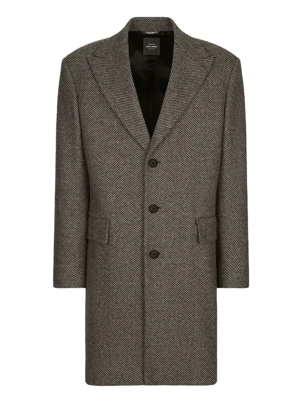 Dolce & Gabbana Herringbone-pattern Single-breasted Coat - Black