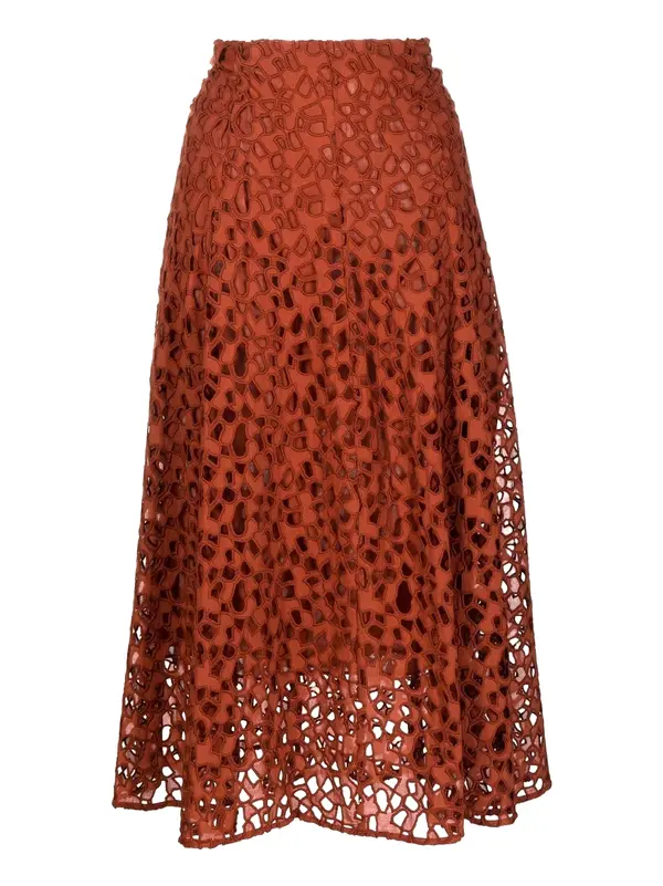 Vince A-line Lace-embroidered Midi Skirt - Red